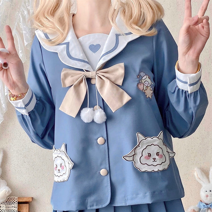 Cute Blue JK Sailor Uniform Skirt Set