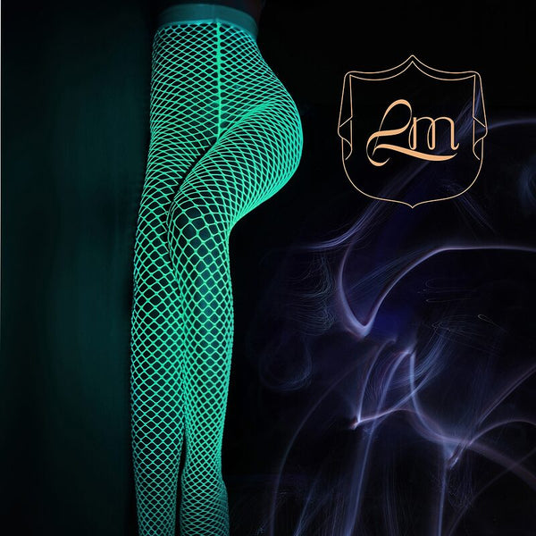 White UV Glowing Aesthetic Fishnet Tights