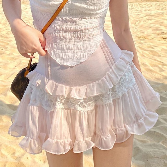 Kawaii Cute Pink Ruffle Mini Skirt