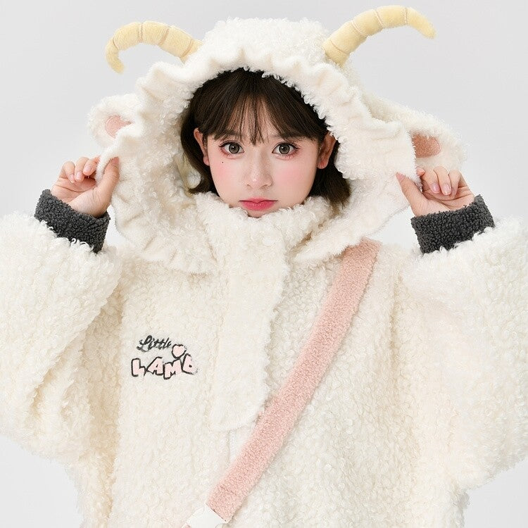 Kawaii White Cartoon Little Sheep Design Hoodie