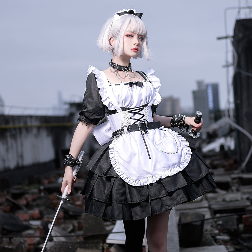 Cute Black White Maid Uniform Dress Suit