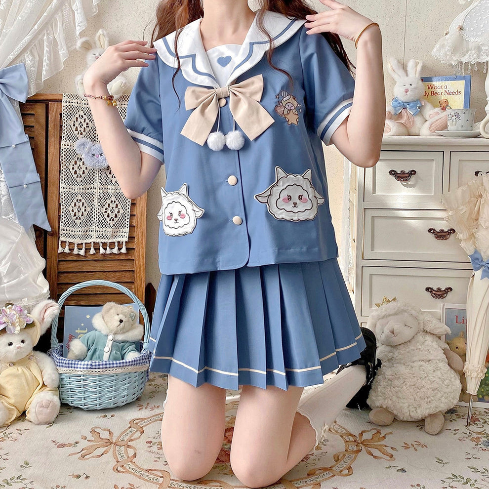 Cute Blue JK Sailor Uniform Skirt Set