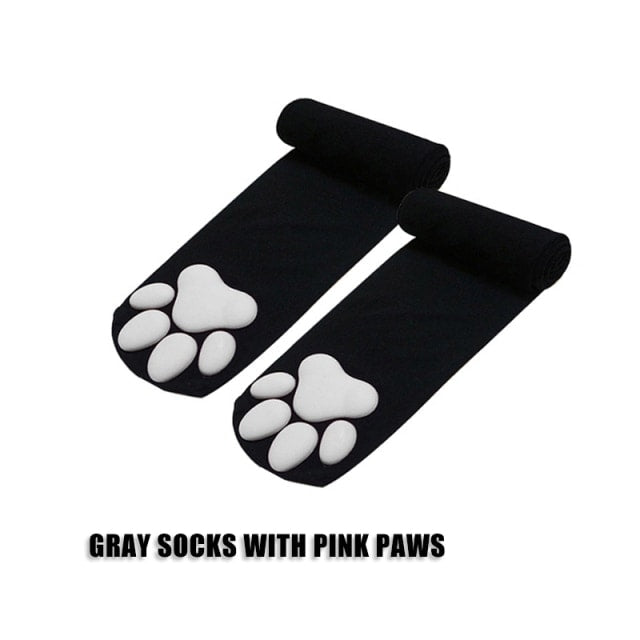 3d Cute Cat Paw Pad Thigh High Socks