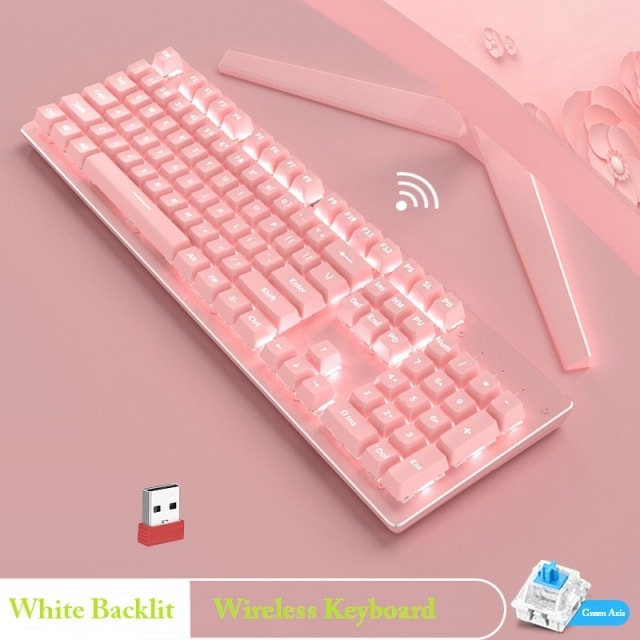 Pink Wireless Gaming Keyboard 104 Keycaps